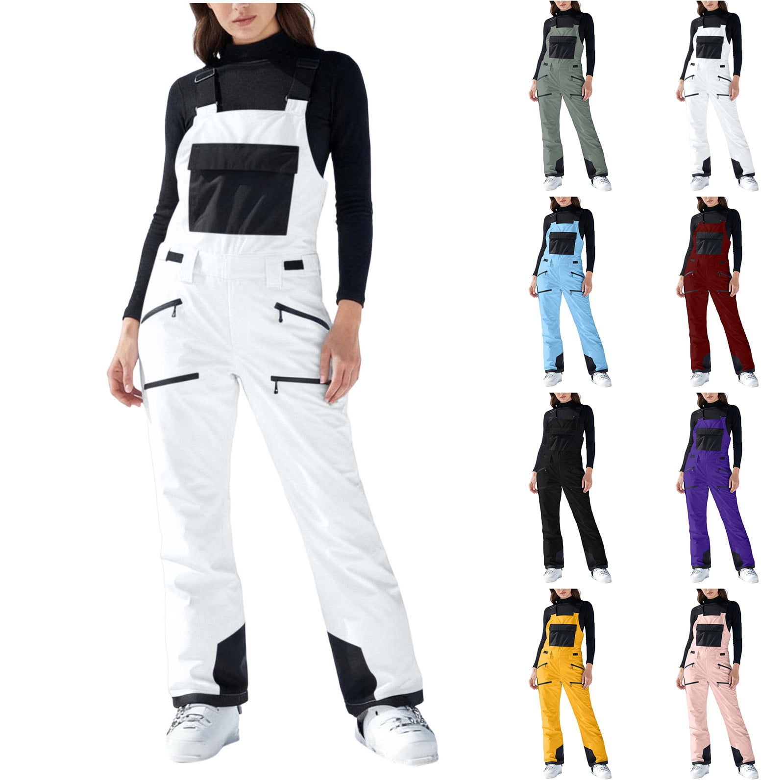 Bovxnpu Women's Snow Ski Overalls Windproof Insulated Romper Snowpants ...