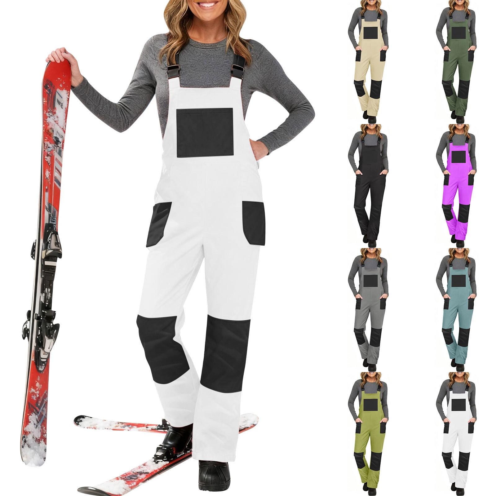 Bovxnpu Women's Snow Ski Overalls Windproof Insulated Romper Snowpants ...