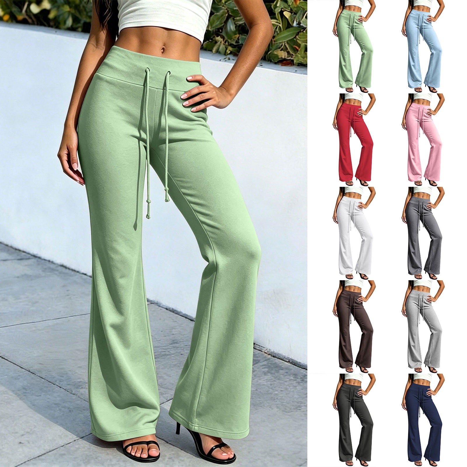 Bovxnpu Women's Straight Leg Pants High Waist Flare Sweatpants Soft ...