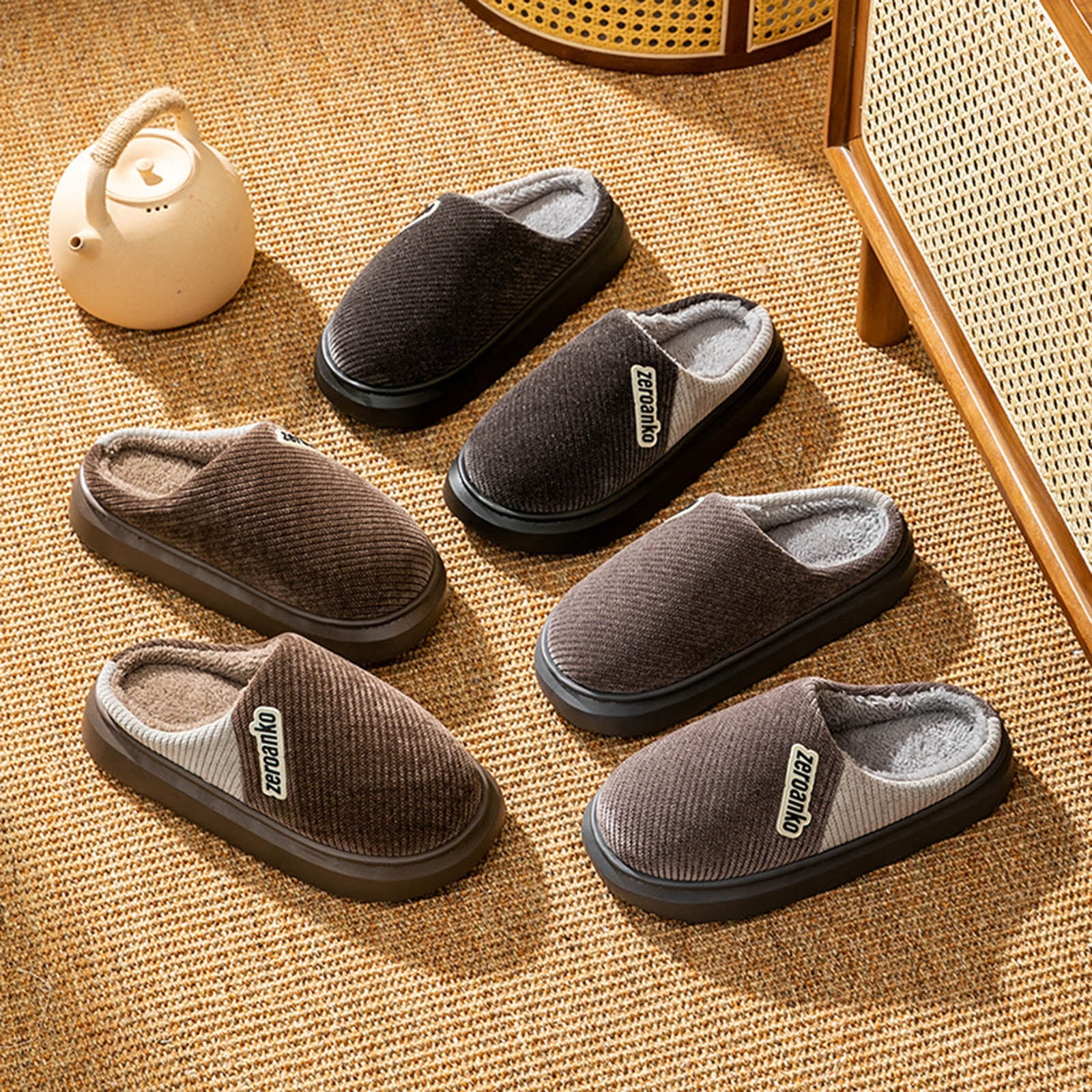 Bovxnpu Women's Warm Fuzzy Slippers Winter House Shoes, Men's ...
