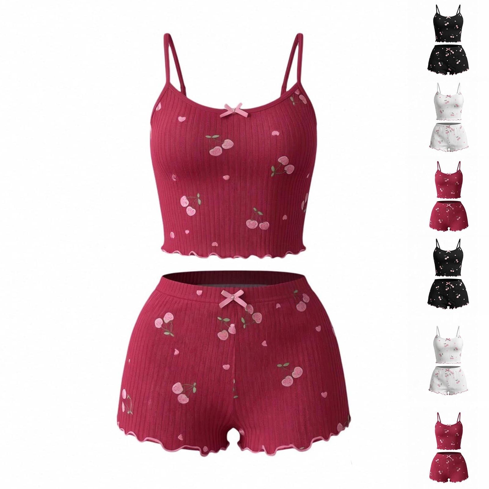 Bovxnpu Womens Pajamas Set Loungewear Print Bow Cami Loungewear Set for ...