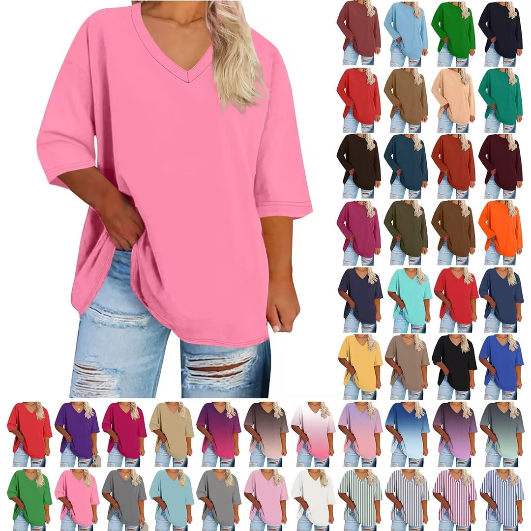 Bovxnpu Womens Plus Size Tops Crewneck Long Sleeve Shirts Loose Fall ...