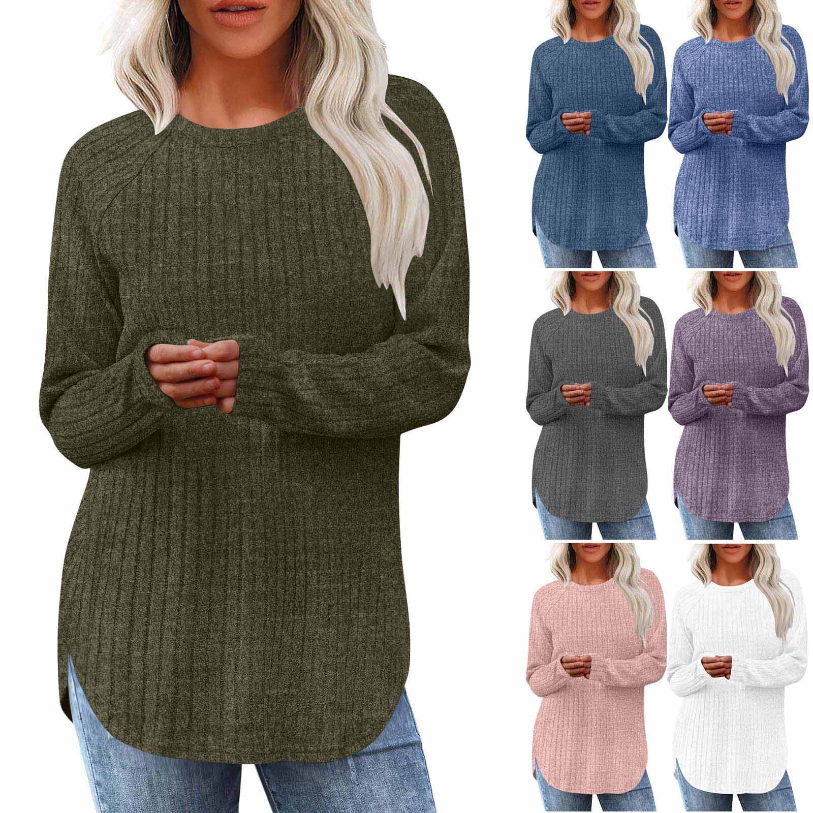 Bovxnpu Womens Sweaters Pullover Tops, Women's Oversized Crew Neck Long ...