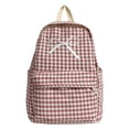 Bow Accent Grid Daypack 15.35" Nylon Multi-pocket Large Capacity Preppy ...