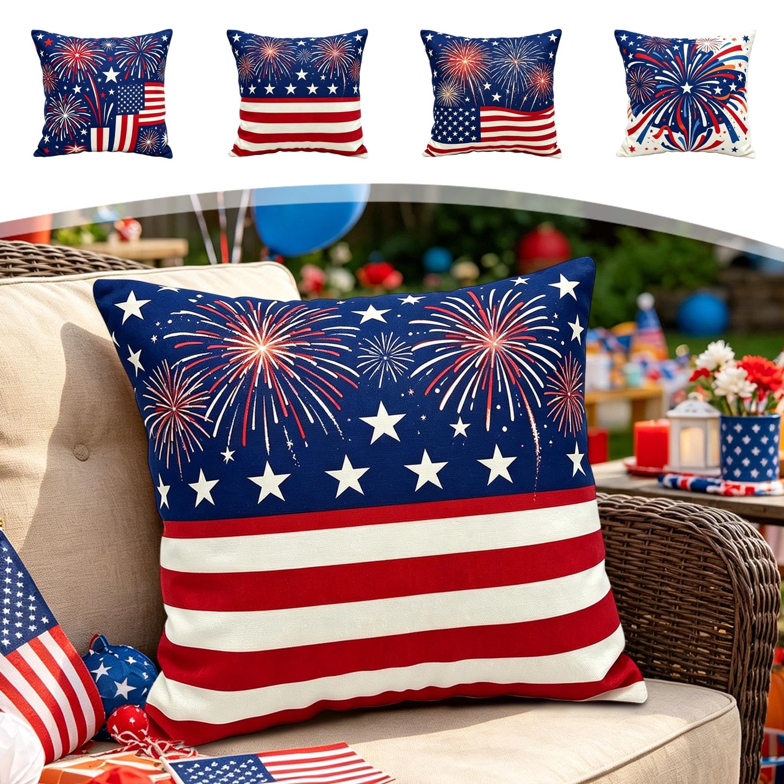 Bow Accent Red White Blue Patriotic Cushion Covers, 17.7 inch Holiday ...