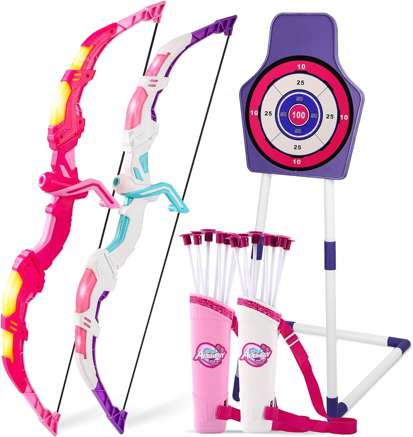 Bow and Arrow Set Girl Toys: 2 Pack LED Light Up Archery Set with 20 ...