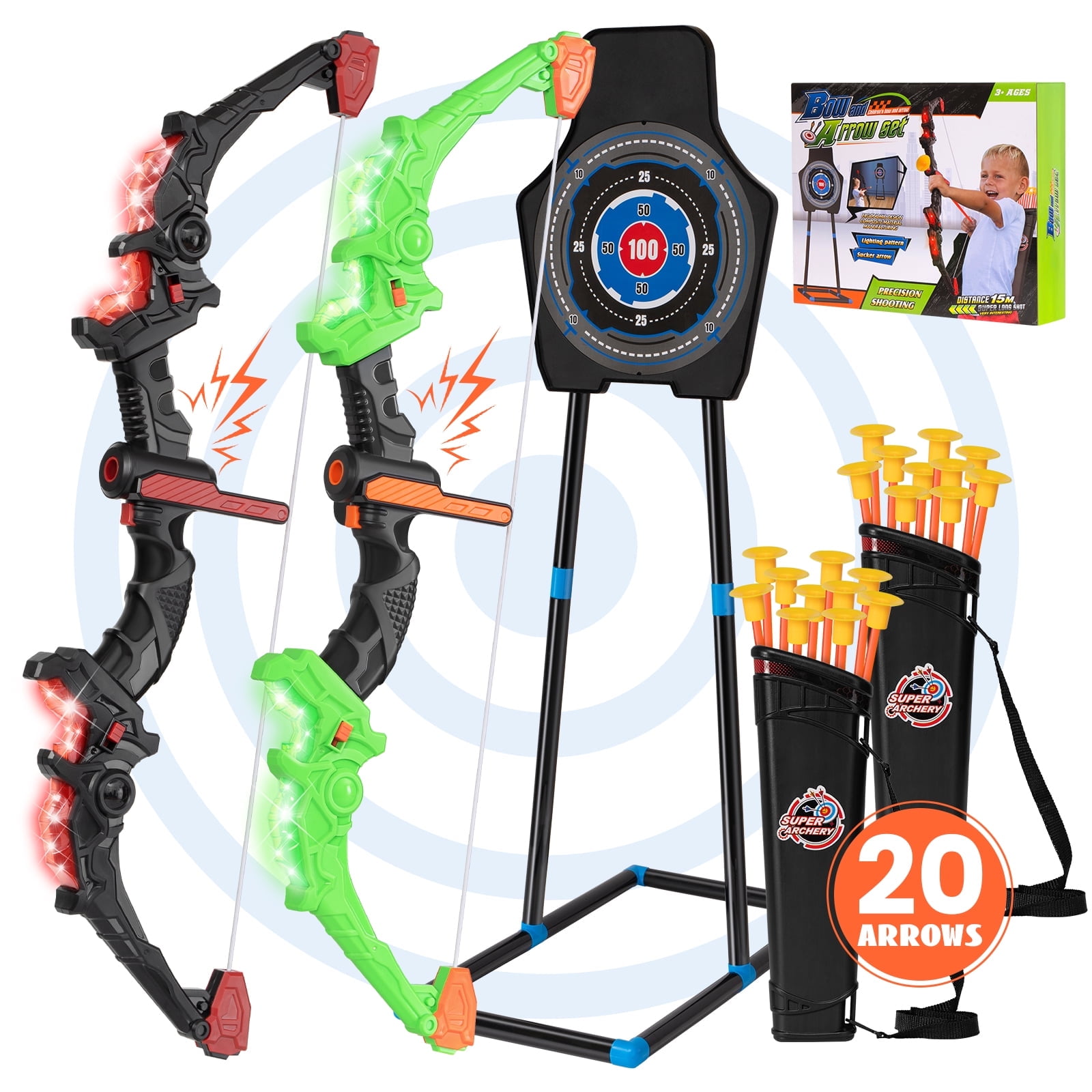 2 Pack Bow and Arrow Set for Kids, LED Light Up Archery Set with Sound ...