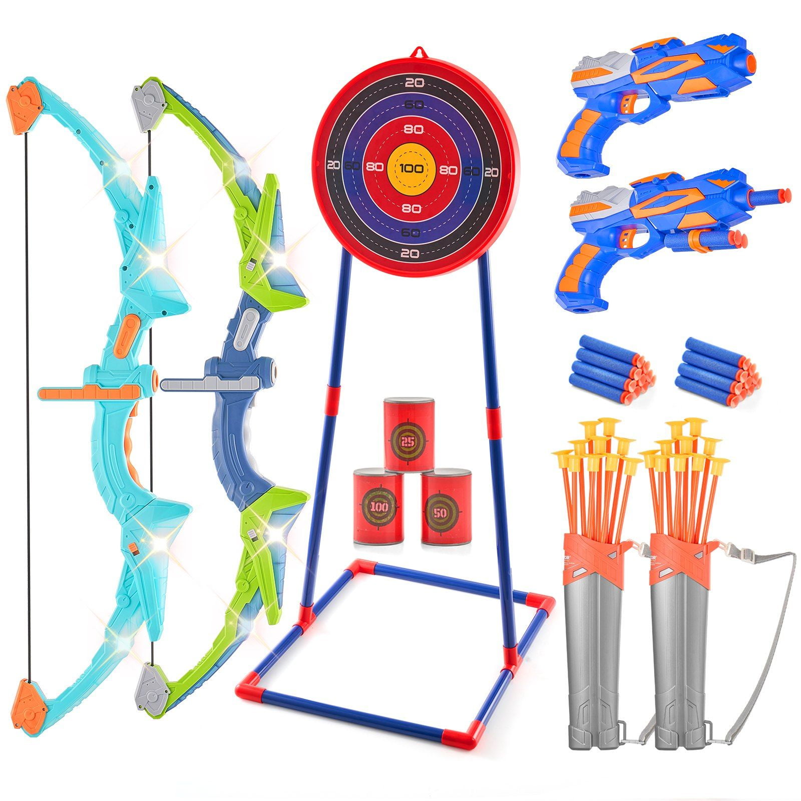 Bow and Arrow Set for Kids, 2 Pack LED Light Up Archery Set with 20 ...