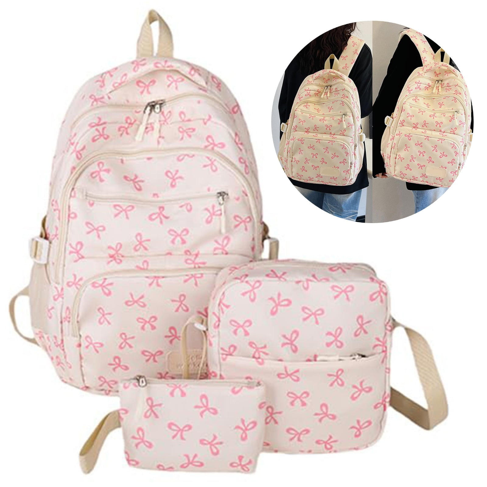 Bow Backpack for Women Coquette Aesthetic Nylon Rucksack Cute Kawaii ...