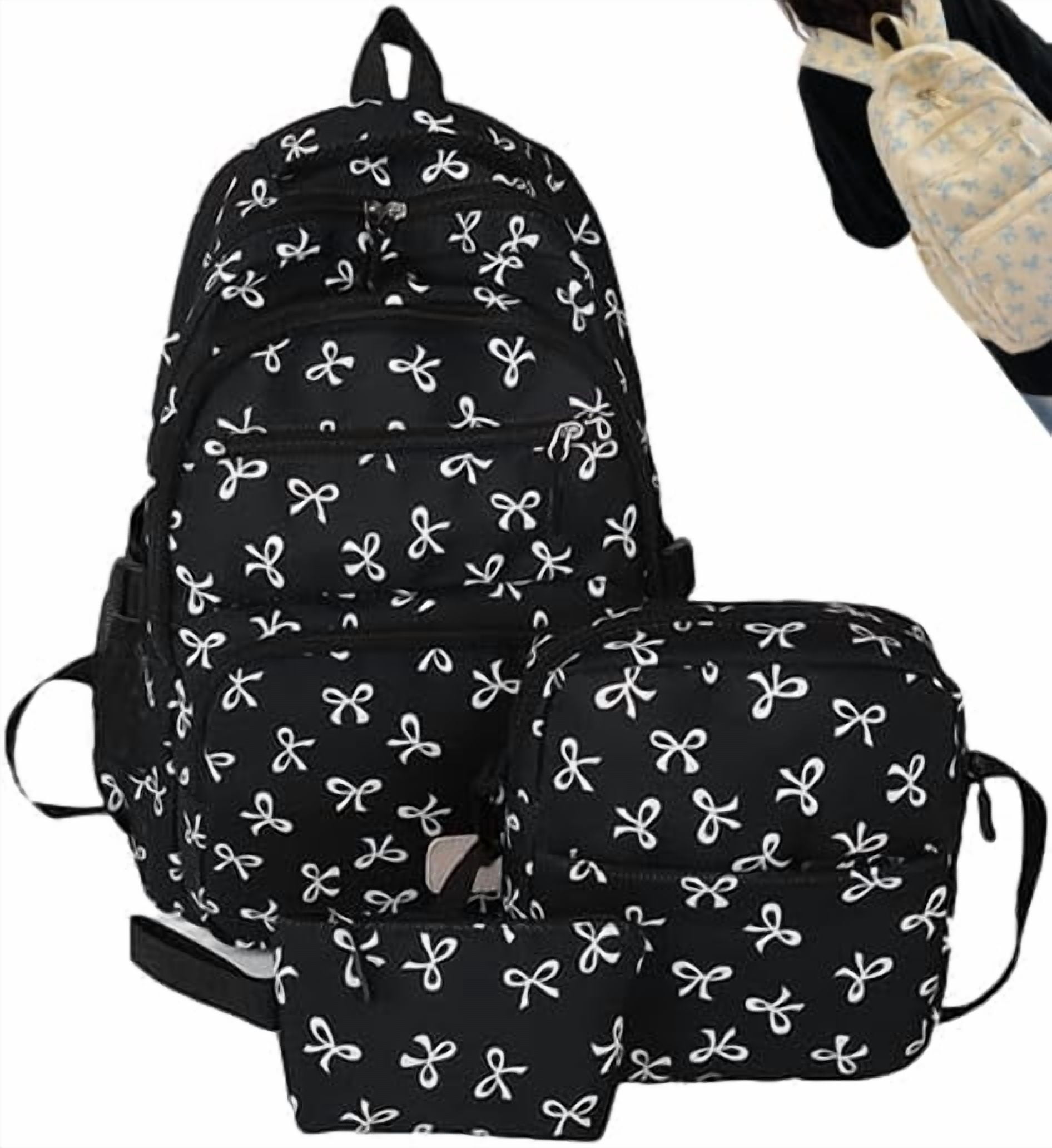 Bow Backpack for Women Coquette Aesthetic Nylon Rucksack Cute Kawaii ...