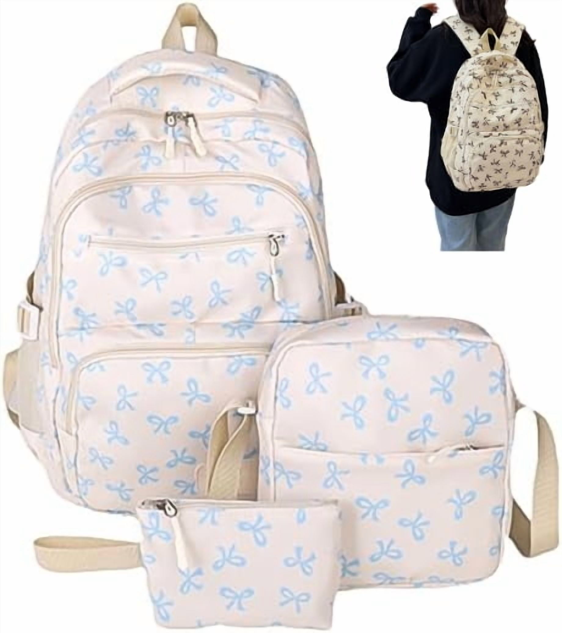 Bow Backpack for Women Coquette Aesthetic Nylon Rucksack Cute Kawaii ...