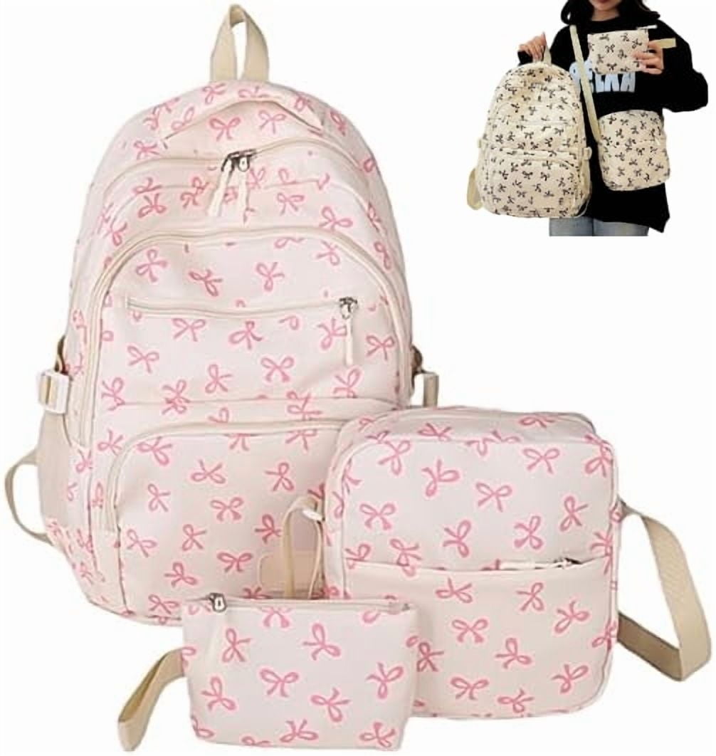 Bow Backpack for Women Coquette Aesthetic Nylon Rucksack Cute Kawaii ...