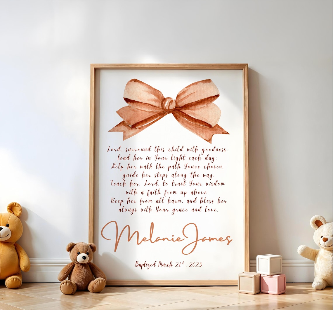 Bow Baptism Girl Print, Goddaughter , , Keepsake Nursery Wall Art ...