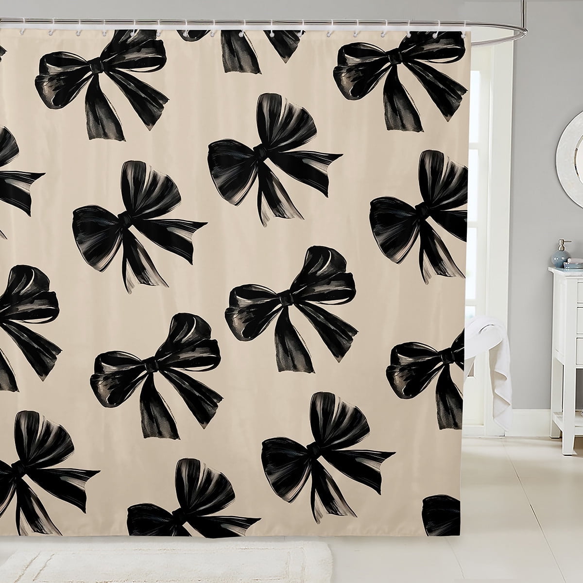 Bow Bathroom Curtain 72"Wx72"L Black Bow Tie Bath Curtain Teen Adults ...
