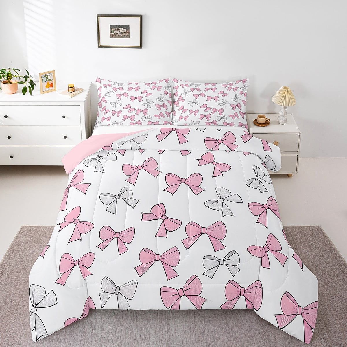 Bow Bedding Set Kawaii Bowknot Decor Comforter Set Princess Bow Knot ...