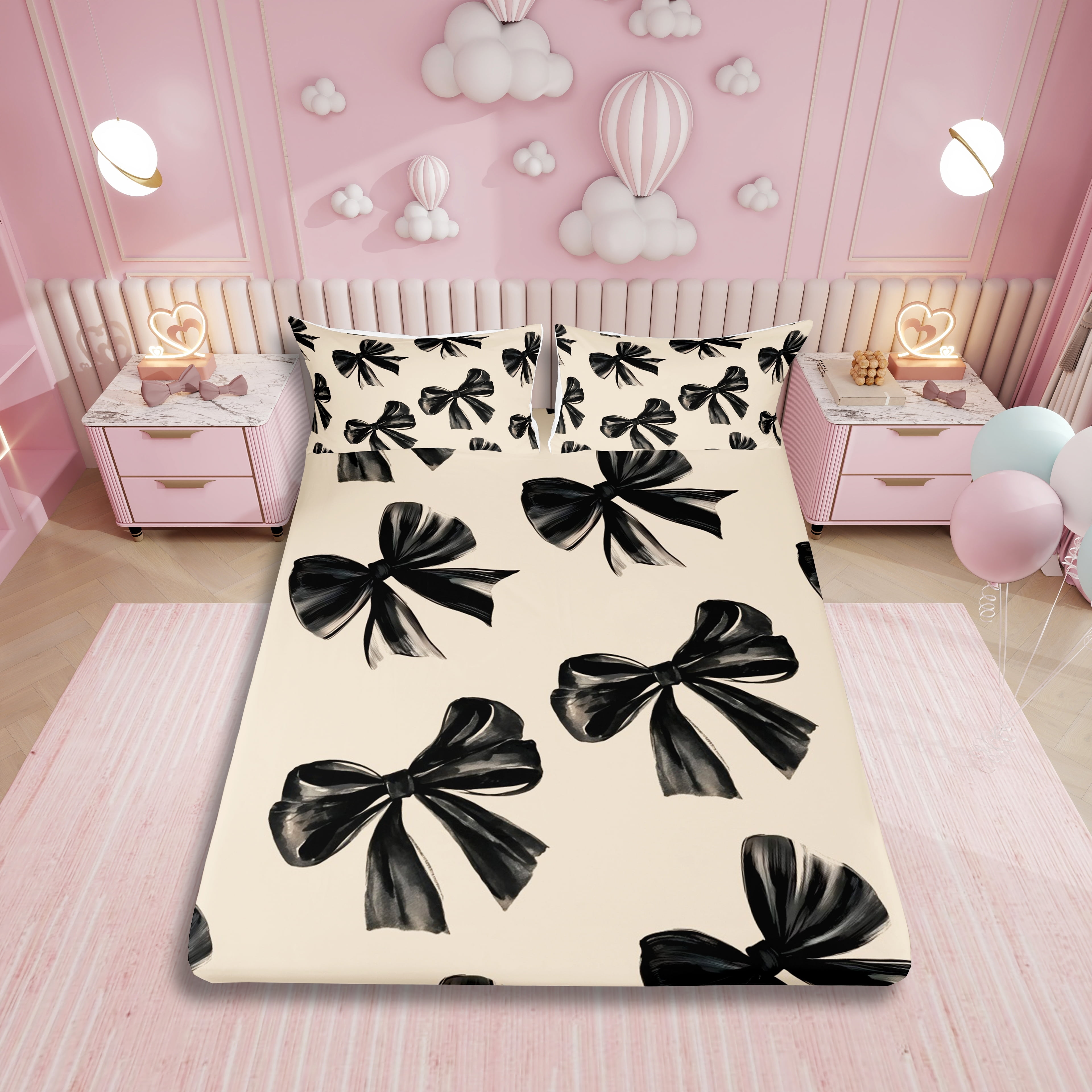 Bow Bedding Set Twin Black Bow Tie Sheet Set Teen Adults Room Decor ...