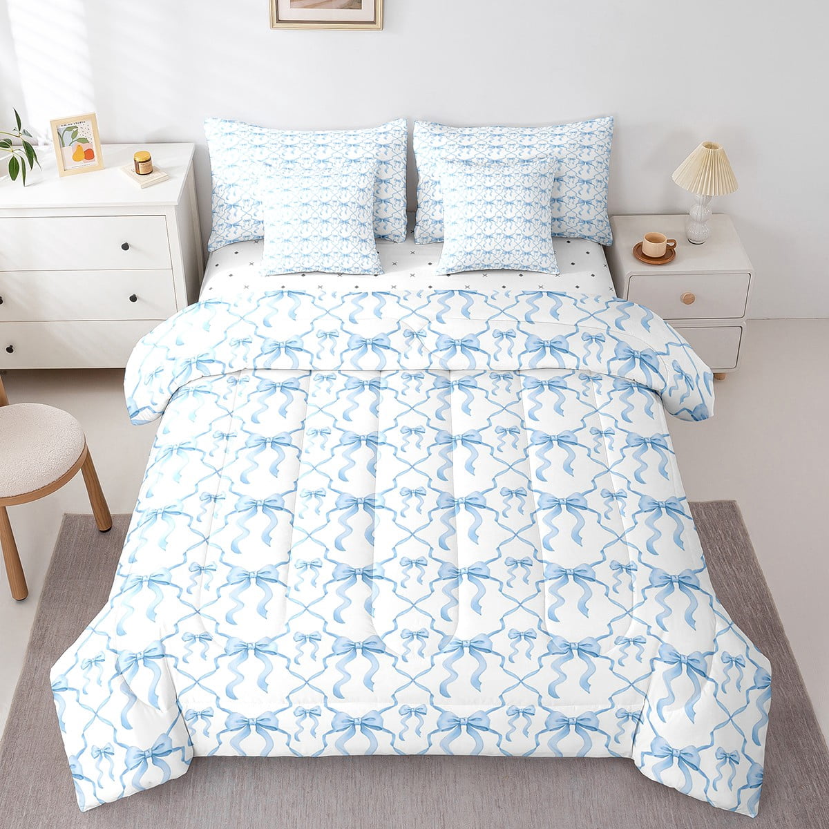 Bow Bedding Sets,Blue Watercolor Bowknot Twin Comforter Set 7 Piece ...