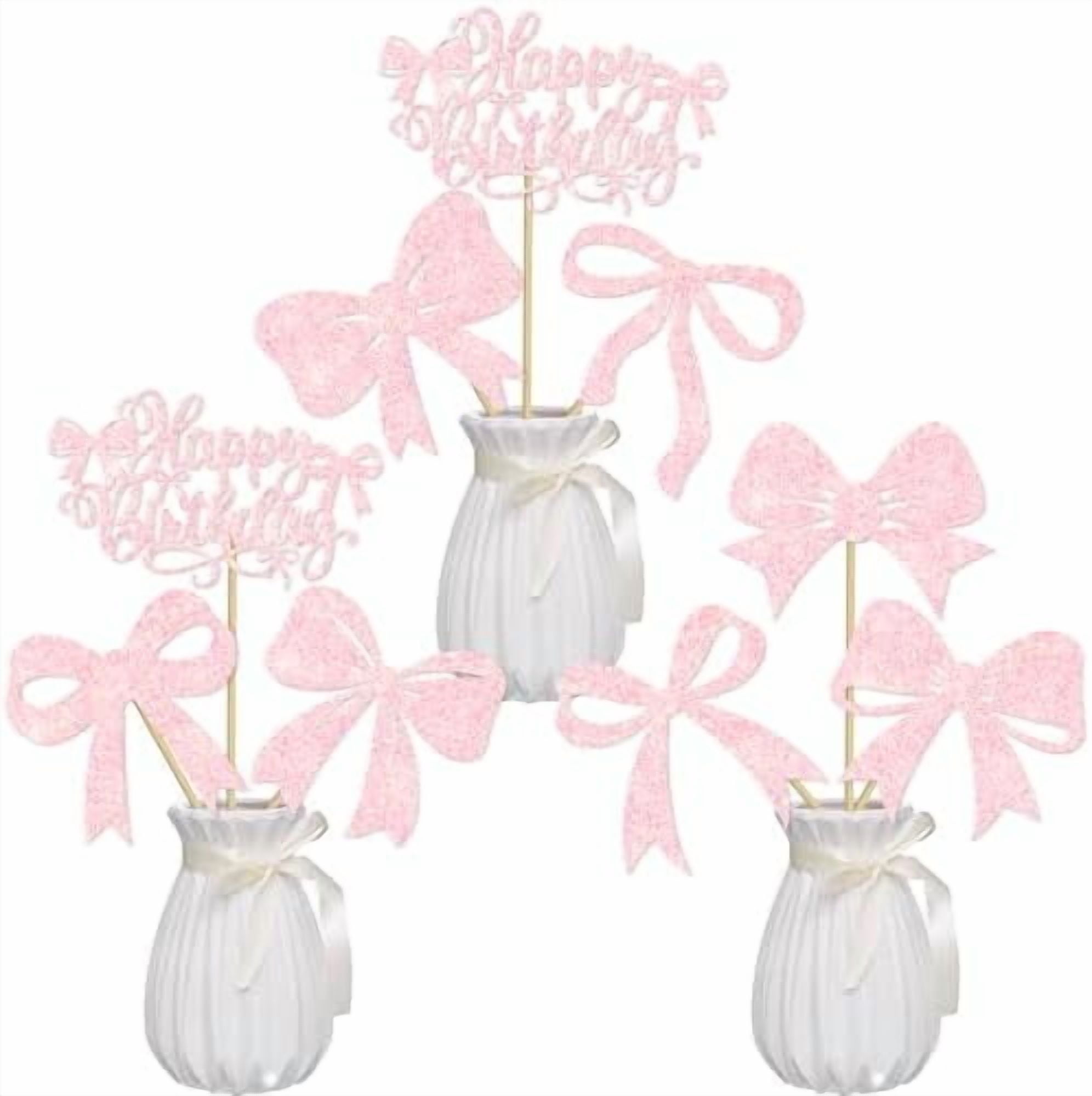 Bow Birthday Centerpiece Sticks 16pcs Pink Decorations Bow Party Table ...
