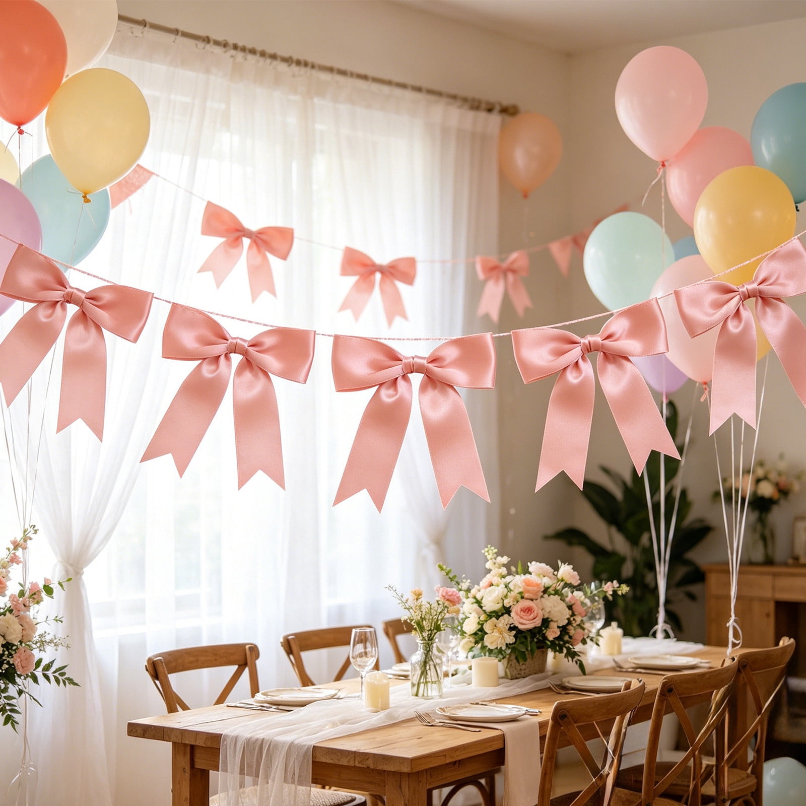 Bow Birthday Decorations,Pink Bow Decor,10PCS Satin Ribbon Bows for ...