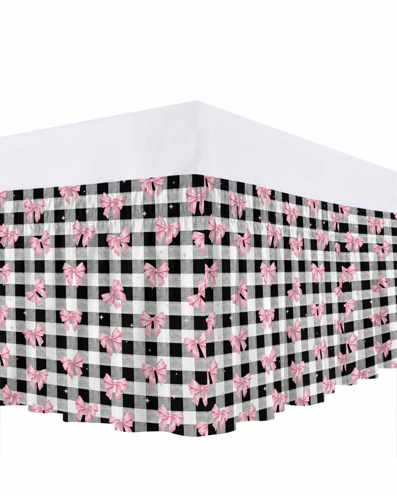 Bow Black Plaid Bed Skirt California King Size 16 Inch Drop, Pink ...