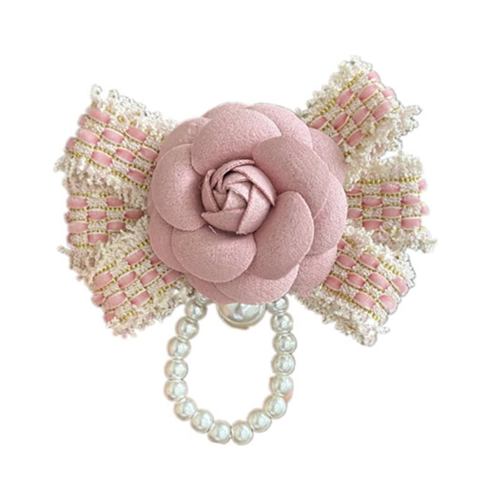 Bow Camellia Flower Pearls Brooch 3D Floral Lapel Pin Handmade Fabric ...