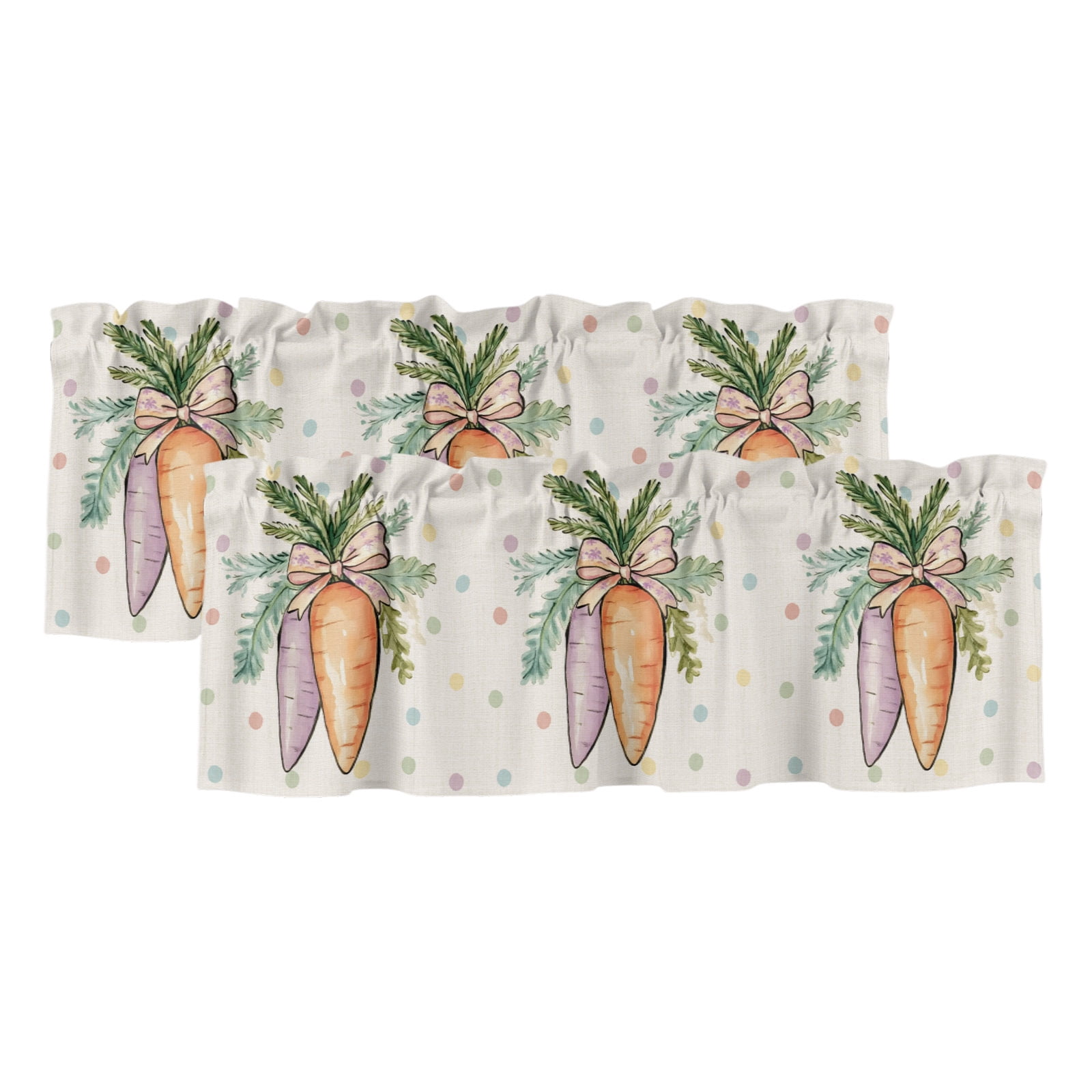 Bow Carrot Valances for Windows 2 Pack, Colorful Dots Beige Window ...
