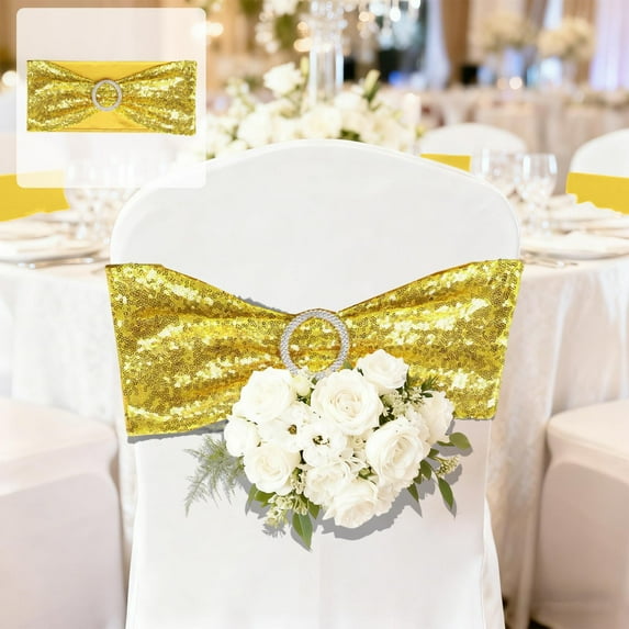 Bow Chair Sash, Gold Stretch Tie, Decorative Bow for Dining Chair ...