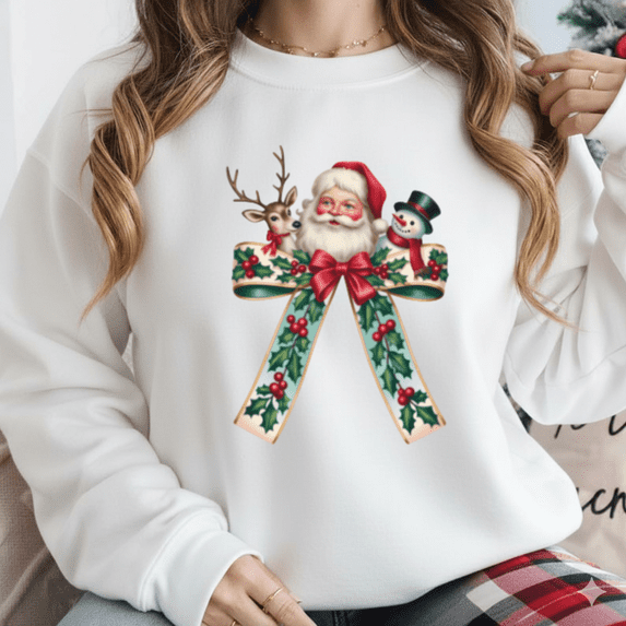 Bow Christmas Coquette Holiday Cheer Party Festive Graphic Sweatshirt ...