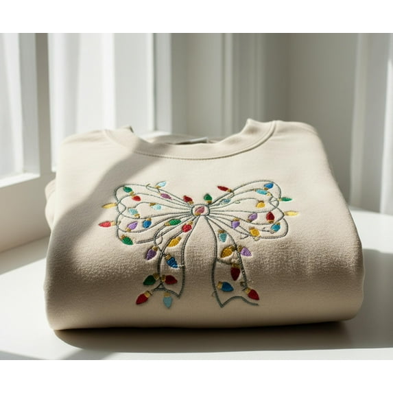Bow Christmas Holiday Embroidered Shirt, Cute Festive Ribbon Tee ...