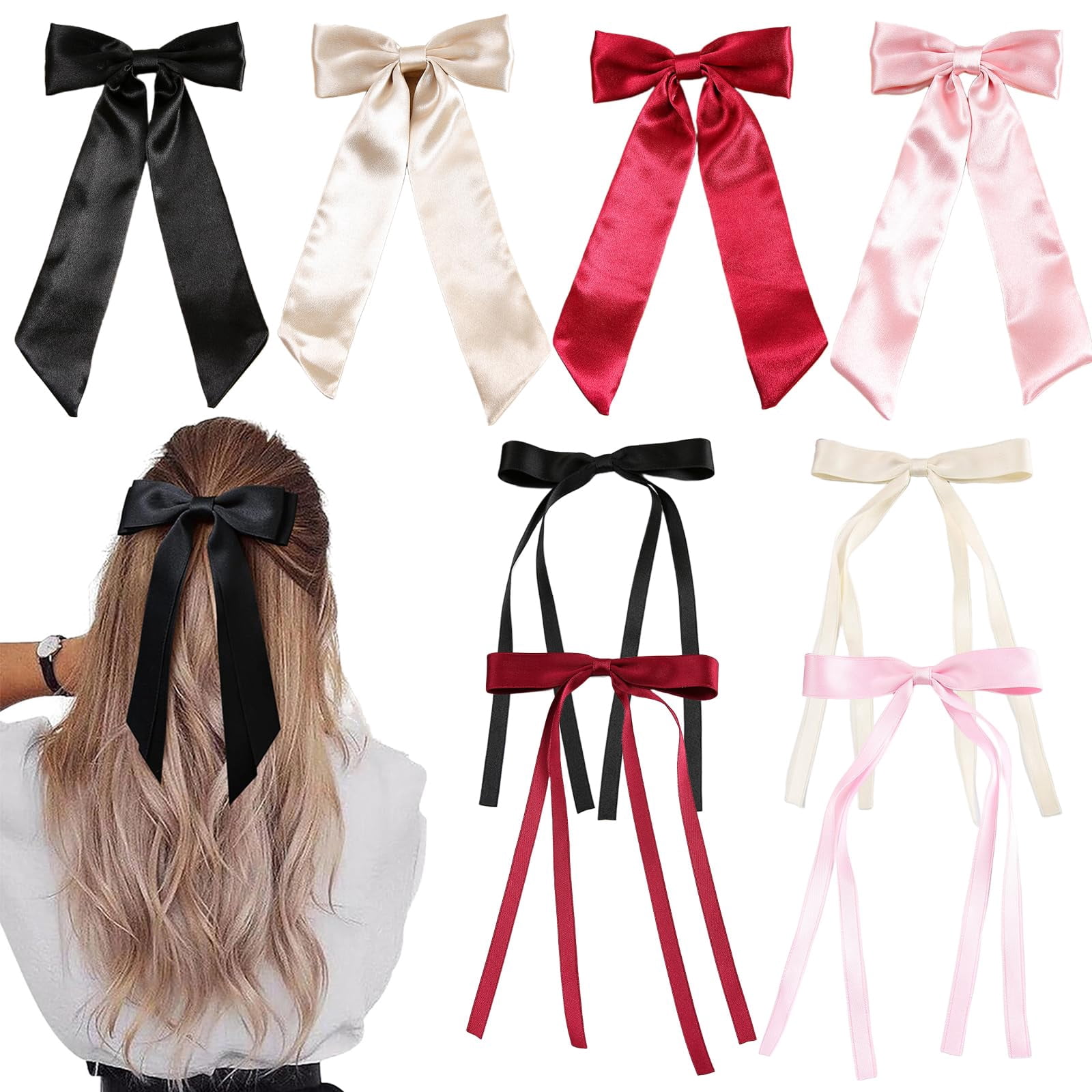 Bow Clips for Women Velvet, ELKINROVIC Mini Bow Alligator Clips Long ...