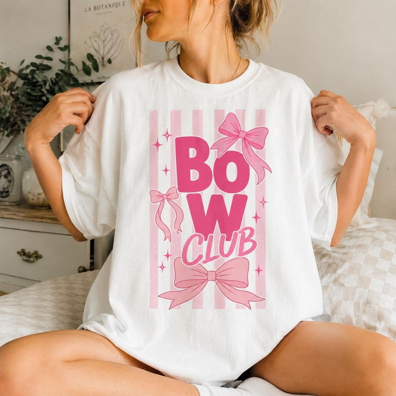 Bow Club Shirt, Retro Coquette Graphic Tee, Oversized Vintage Ribbon T ...