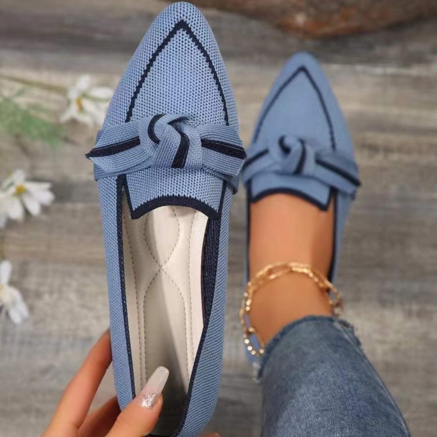 Bow Contrast Trim Point Toe Loafers - Walmart.com