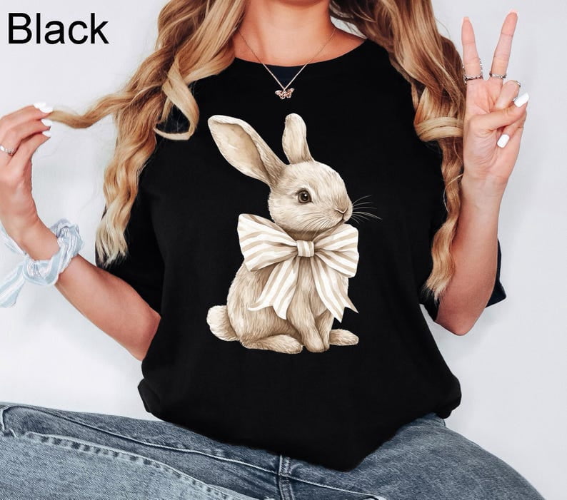 Bow Coquette Rabbit Shirt Ladies Bunny Ears Brown Ribbon Apparel Tee ...