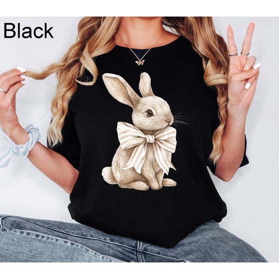Bow Coquette Rabbit Shirt Ladies Bunny Ears Brown Ribbon Apparel Tee ...