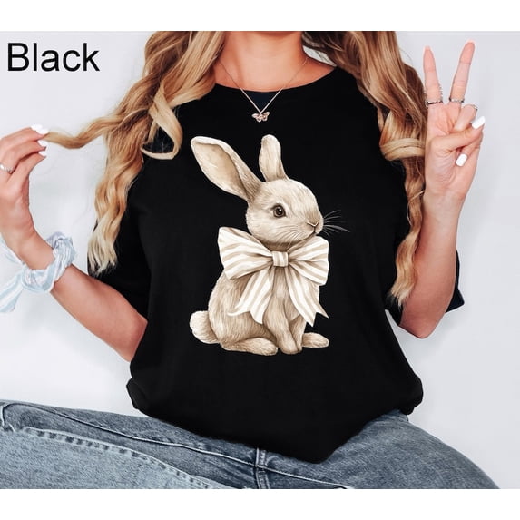 Bow Coquette Rabbit Shirt Ladies Bunny Ears Brown Ribbon Women Tee ...