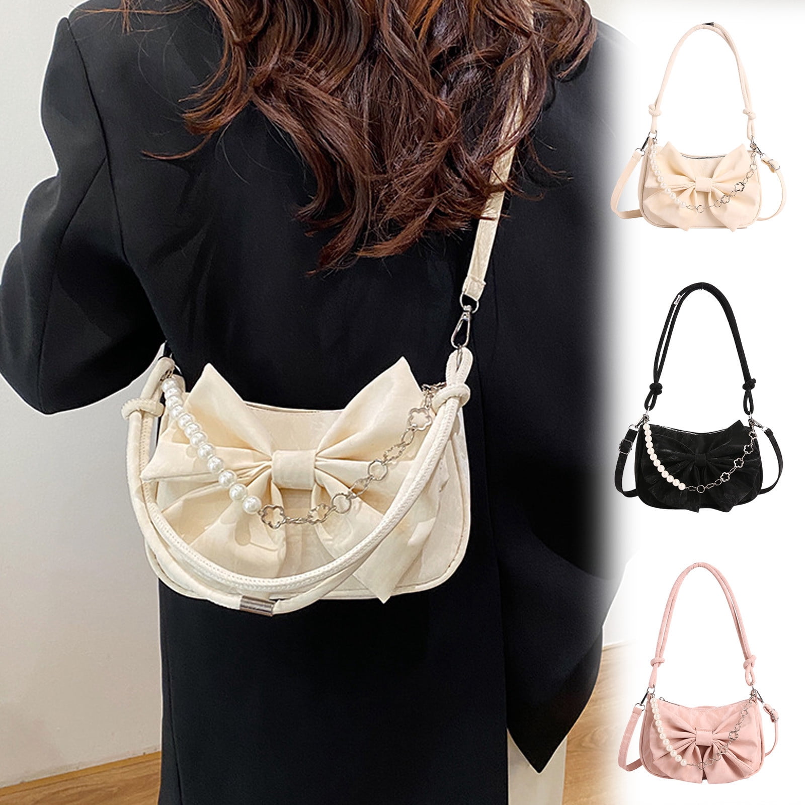 Bow Crossbody Handbag with Adjustable Strap for Women, Faux Leather ...