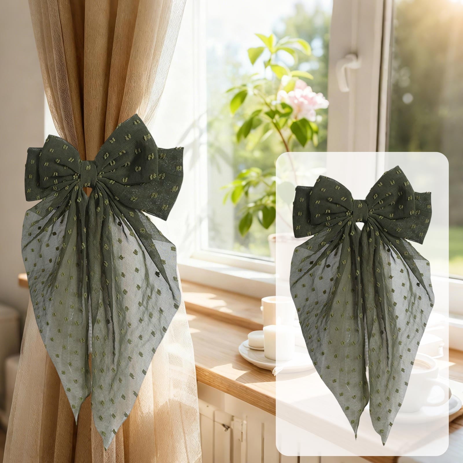 Bow Curtain Buckle with Streamer, Adjustable Window Tieback Decoration ...