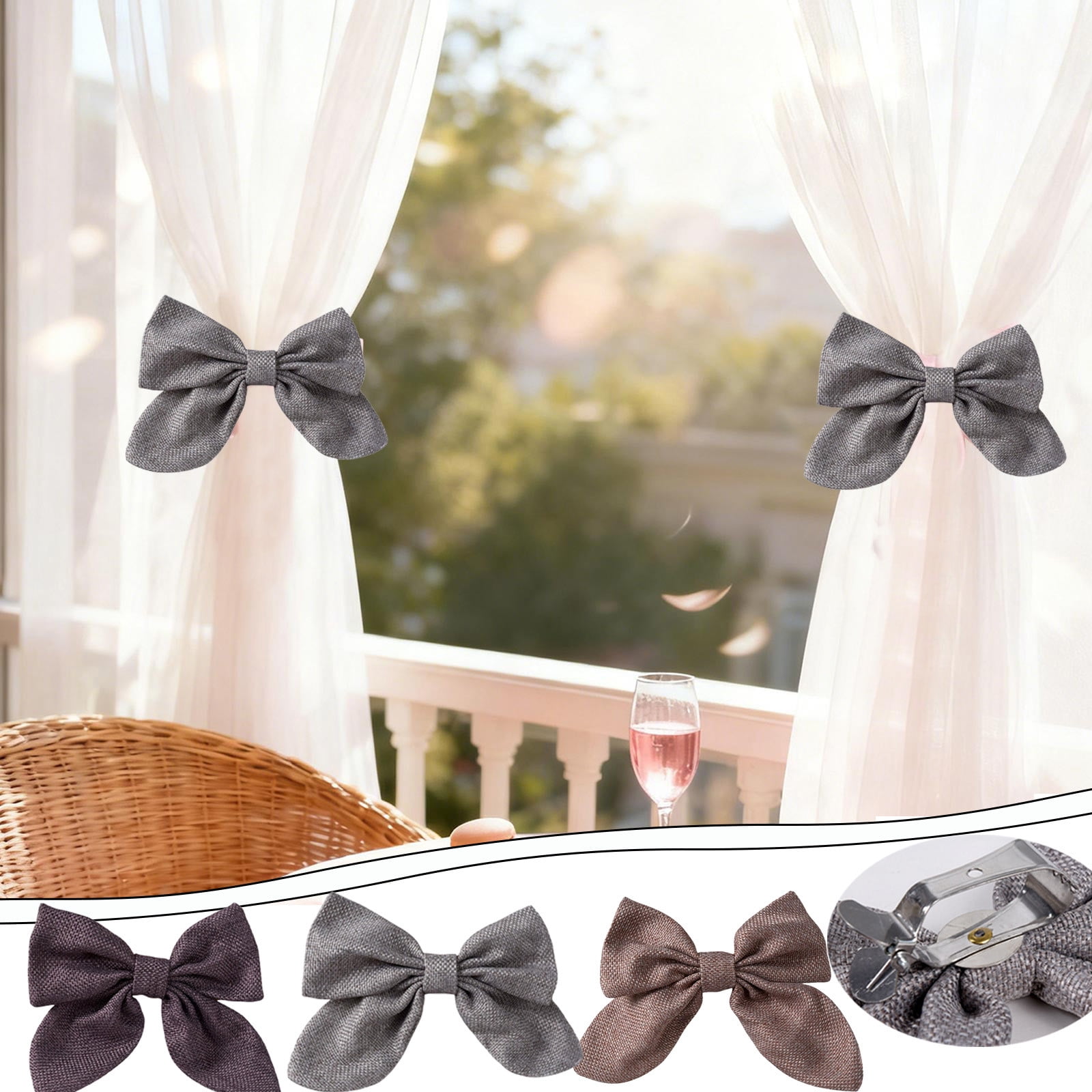 Bow Curtain Clip, Linen Bow Tie, Adjustable Buckle, for Window Screen ...