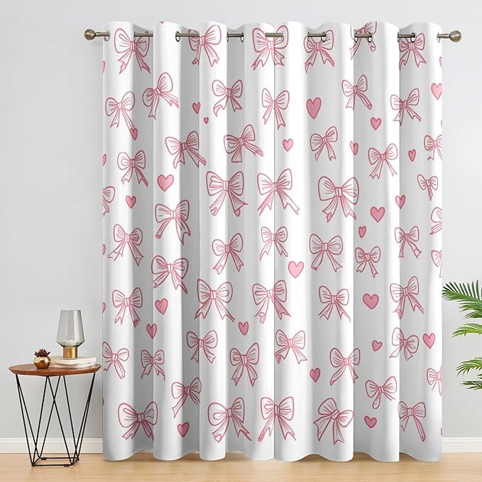 Bow Curtains for Living Room, Modern Aesthetic Pink Pattern Design ...