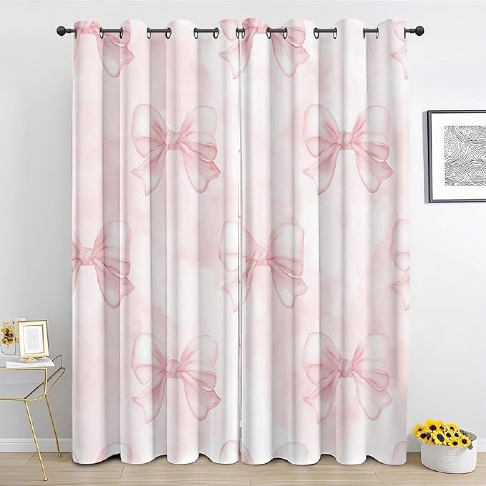 Bow Curtains, Watercolor Blackout Curtain, Misty Rose Dreamy Curtains ...