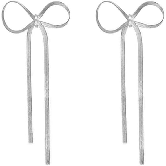 Bow Drop Dangle Earrings for Women, Long Tassel Chain Earrings Wedding ...