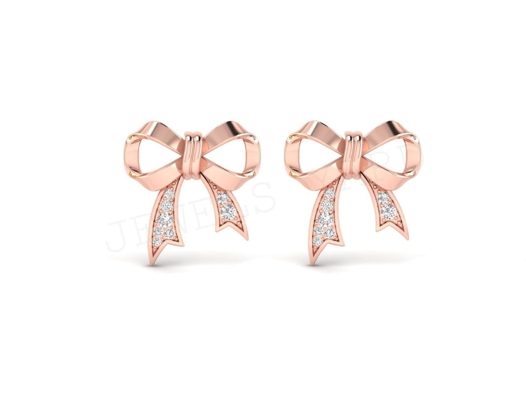 Bow Earrings Ribbon Stud Earrings for Women 925 Sterling Silver 14K Rose Gold Plated Gift For ...