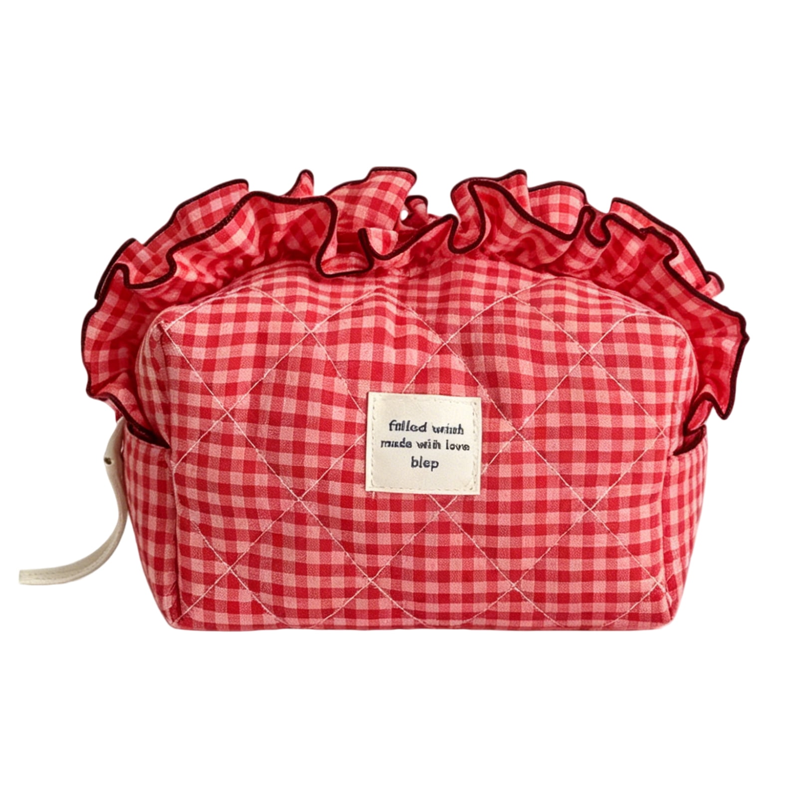 Bow Floral Print Makeup Bag, Ruffled Edge Toiletry Bag, Large Capacity ...