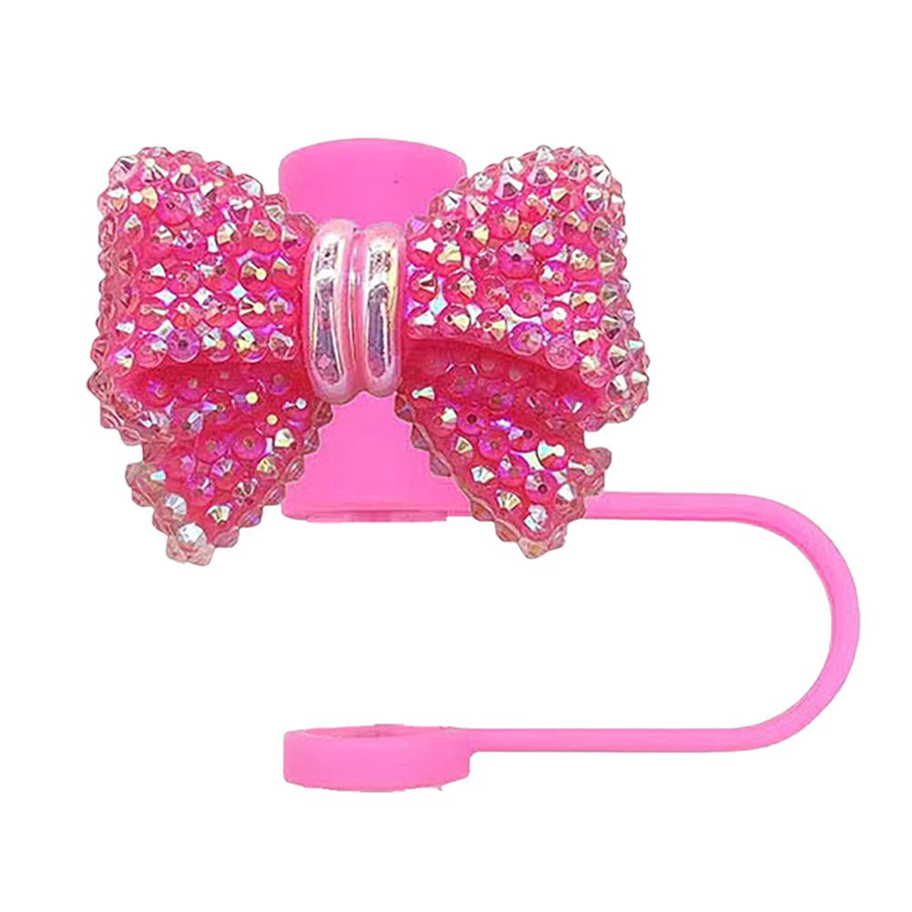 Bow Flower Straw Cover shiny Straw Topper Cup Accessories Dust Cap ...