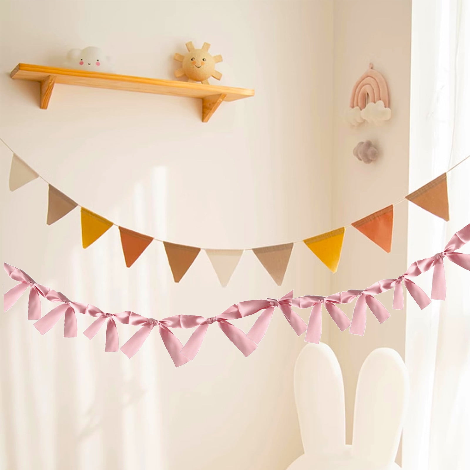 Bow Garland Banner Pink Bow Decor Strings Ribbon Bow Party Decorations ...