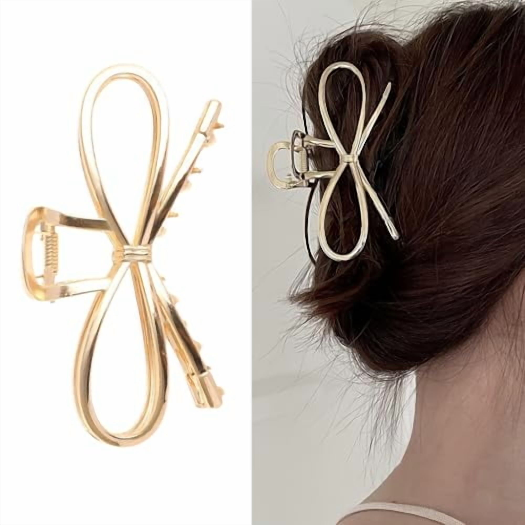 Bow Hair Claw Clips Gold Metal Hair Clips Strong Hold Nonslip Hair Jaw ...