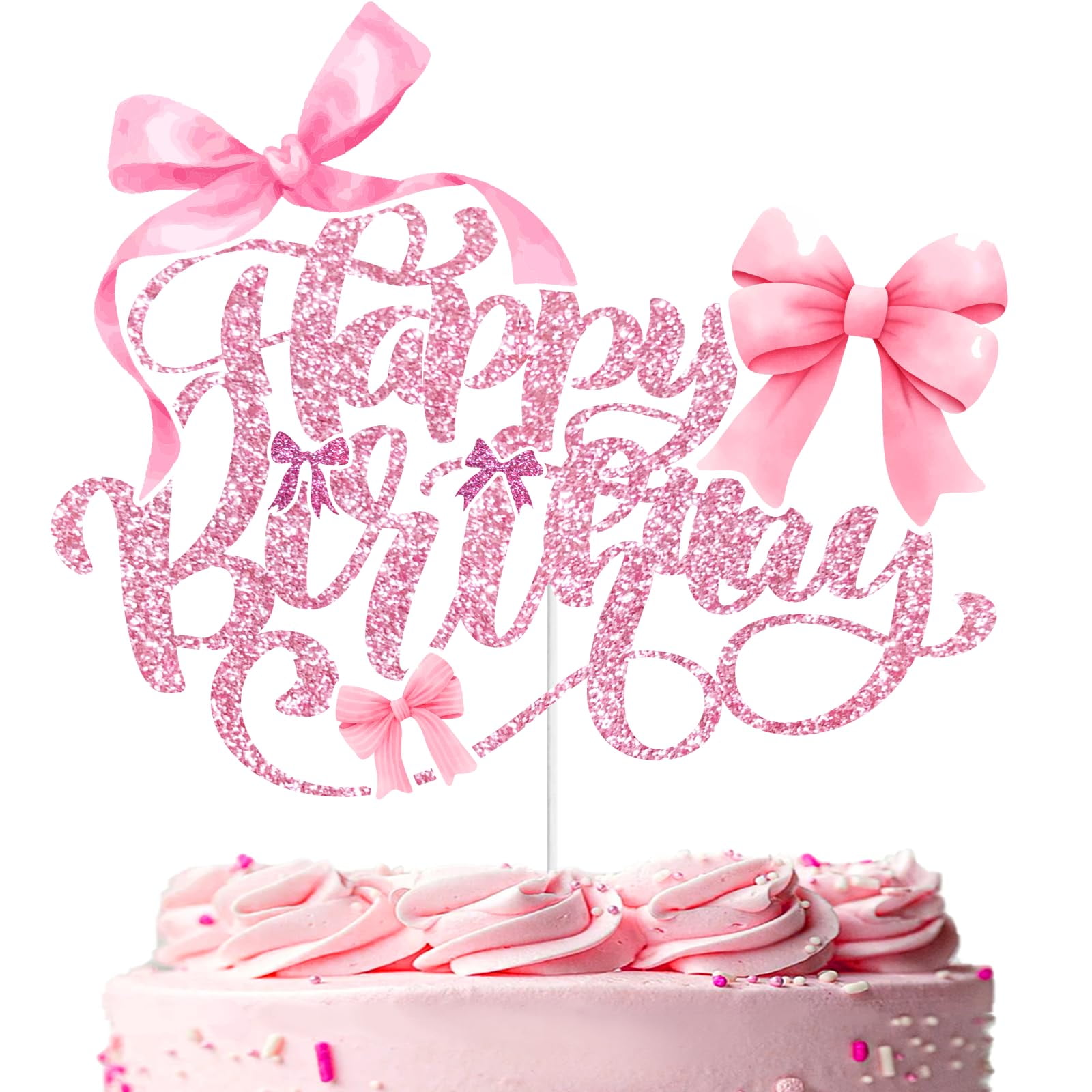 Bow Happy Birthday MMF7 Topper, Pink Bow Coquette Decorations for Women ...