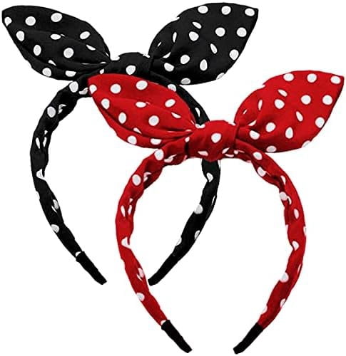 Bow Headbands for Women Girls, 2 Pack Polka Dot Headbands, Cute Bunny ...