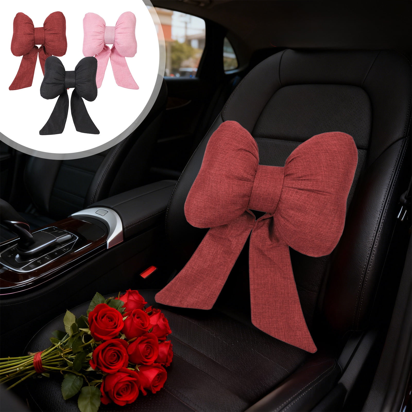 Bow Headrest Pillow | Ergonomic Car Support Cushion | Breathable Cotton ...