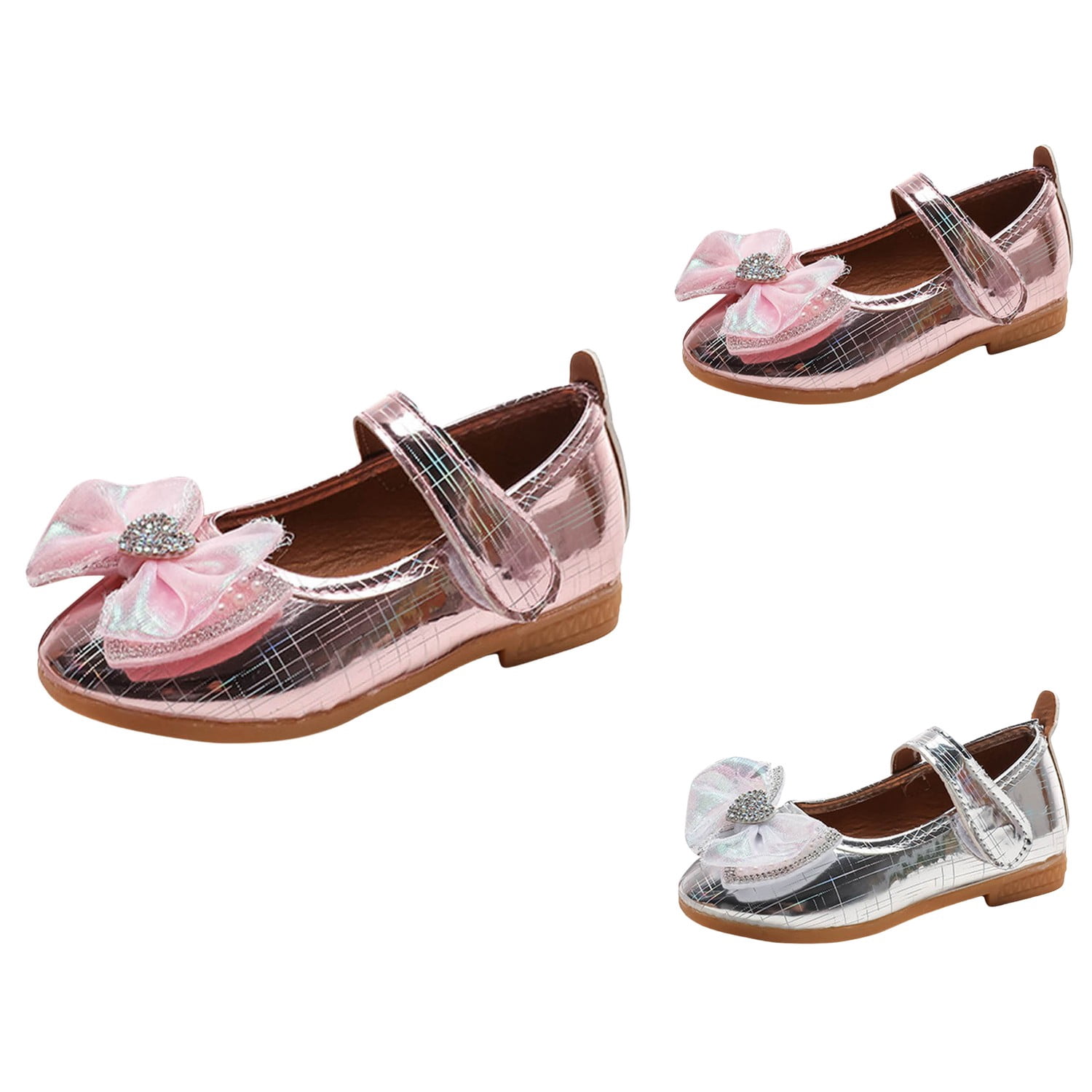 Bow Heart Water Diamond Decor Girls Sandals, Fashion Lightweight Flat ...